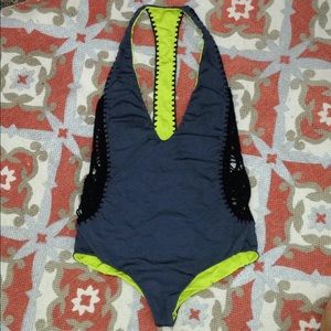 Indah Swim | New Pagoda Crochet Onepiece Slate Lime Black | Poshmark